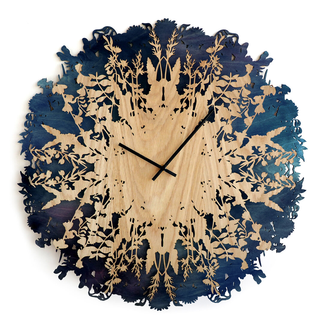 Часы настенные ROOMTON "Ботаника", кварцевые, дерево, плавный ход, диаметр 60см, синие