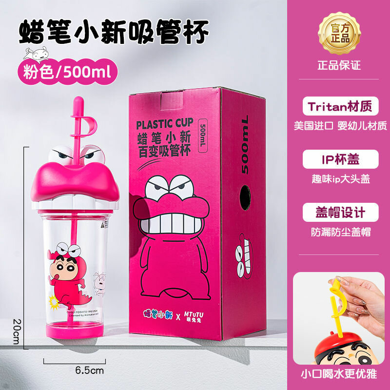 Стакан для воды Crayon Shin-chan для девушек с высоким внешним видом и симпатичный стаканчик с соломенной крышкой для мужчин на лето, пластиковый стаканчик из тритана 2024 года, новый стиль
