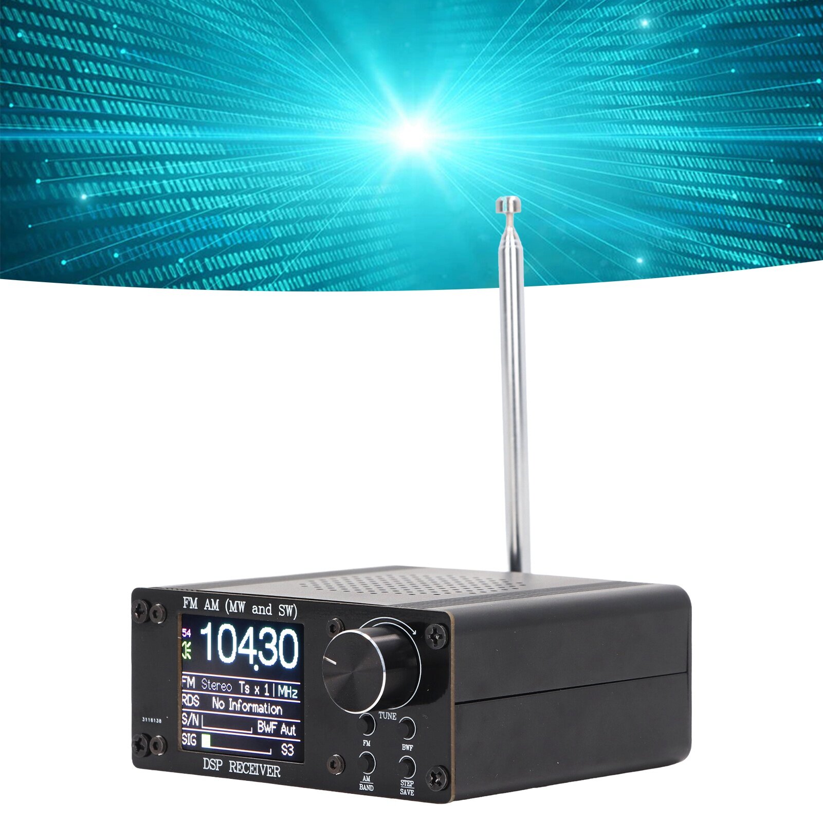 Приемник FM AM 150K до 108MHz портативный коротковолновой с батарейкой, диапазон работы 10kHz-220MHz, материал PCB, нержавеющая сталь, алюминиевая оболочка, источник питания 3.7V 1000mAh полимерная литиевая батарея (встроенная), 1 шт. в комплект с