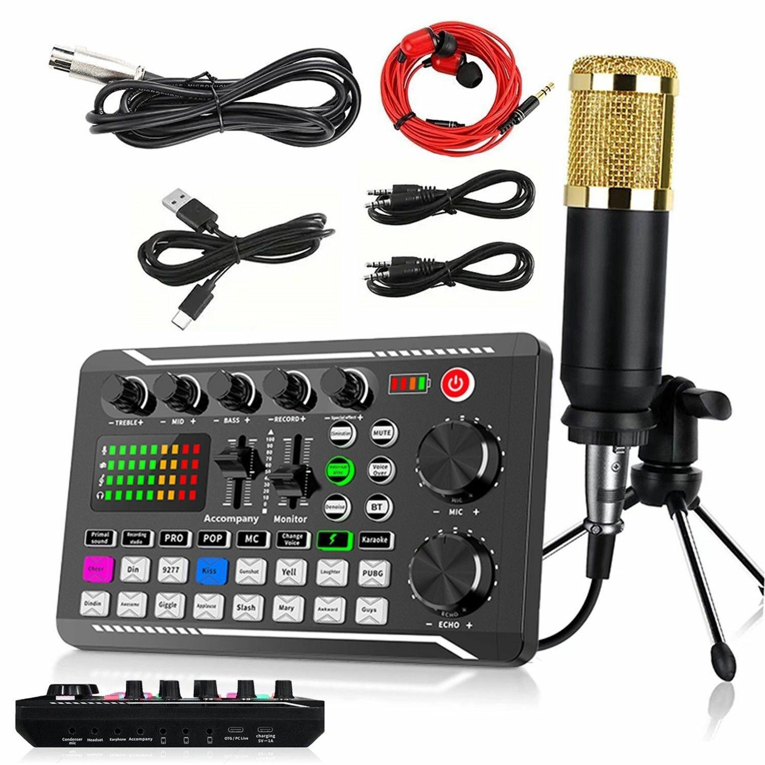 BM-800 конденсаторный микрофон с F998 звуковой картой, комплект для подкастинга с функцией изменения голоса, поддержка ПК и смартфона