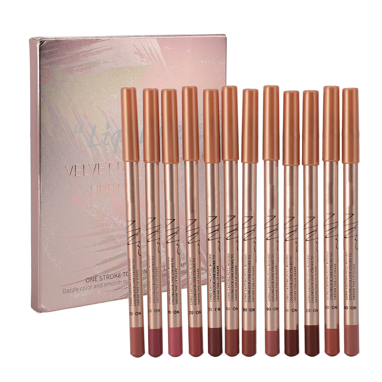 0.8g X 12PCS Lipliner Set Smudge Proof Long Lasting High Pigmented Portable Lip Makeup Pencil for Daily Use