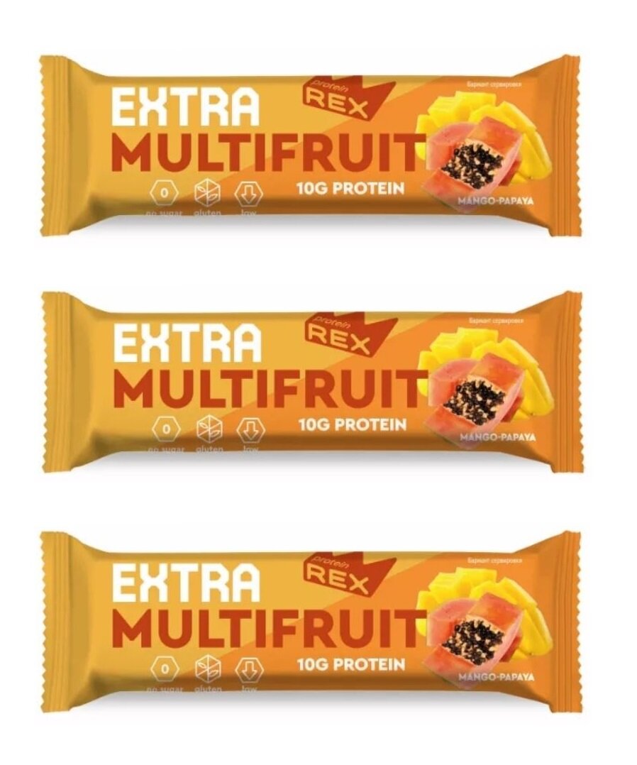 Батончик REX EXTRA, с высоким содержанием протеина, Манго-Папайя 40 гр, 3 шт.