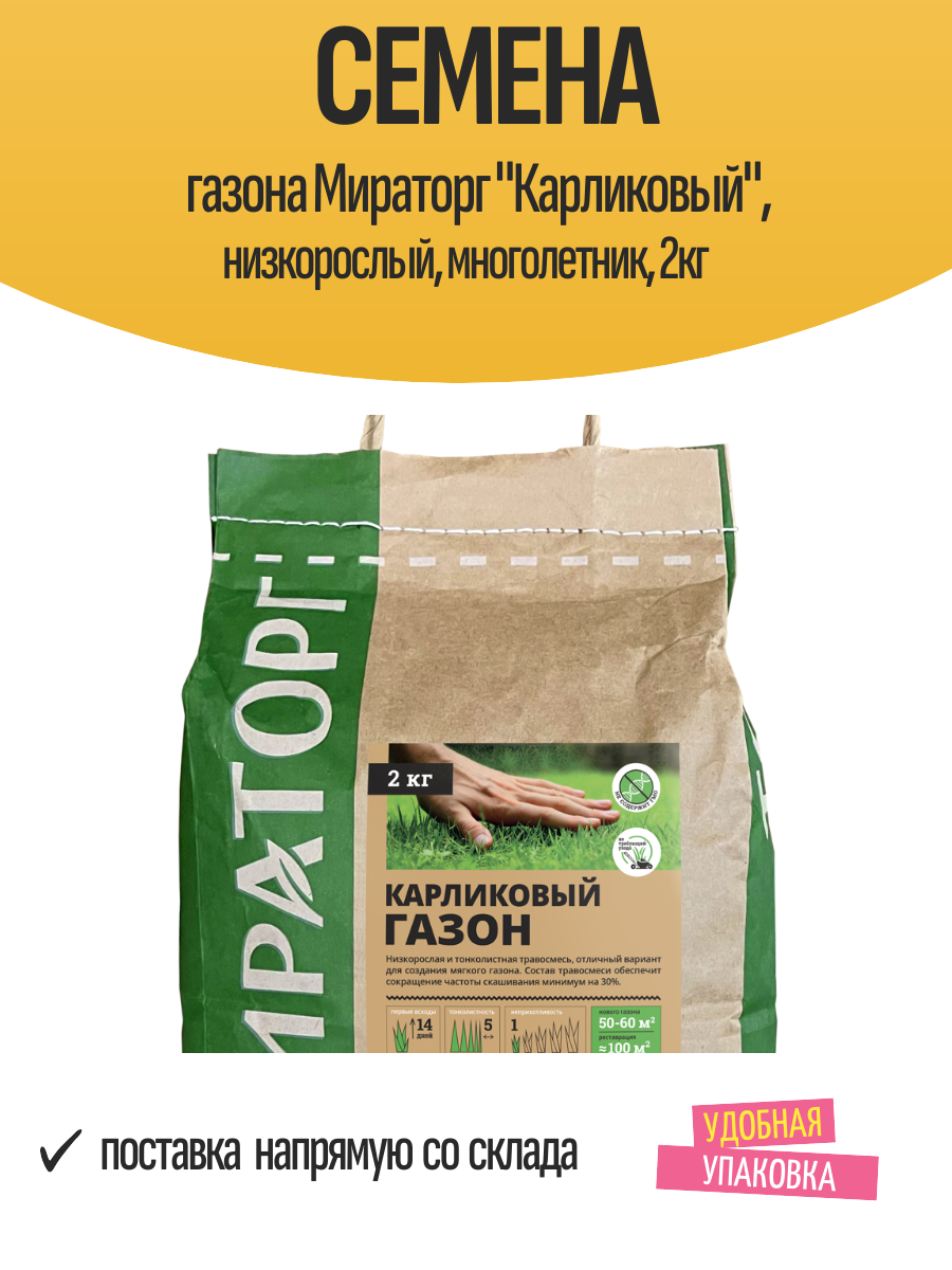 Семена газона Мираторг "Карликовый", низкорослый, многолетник, 2кг