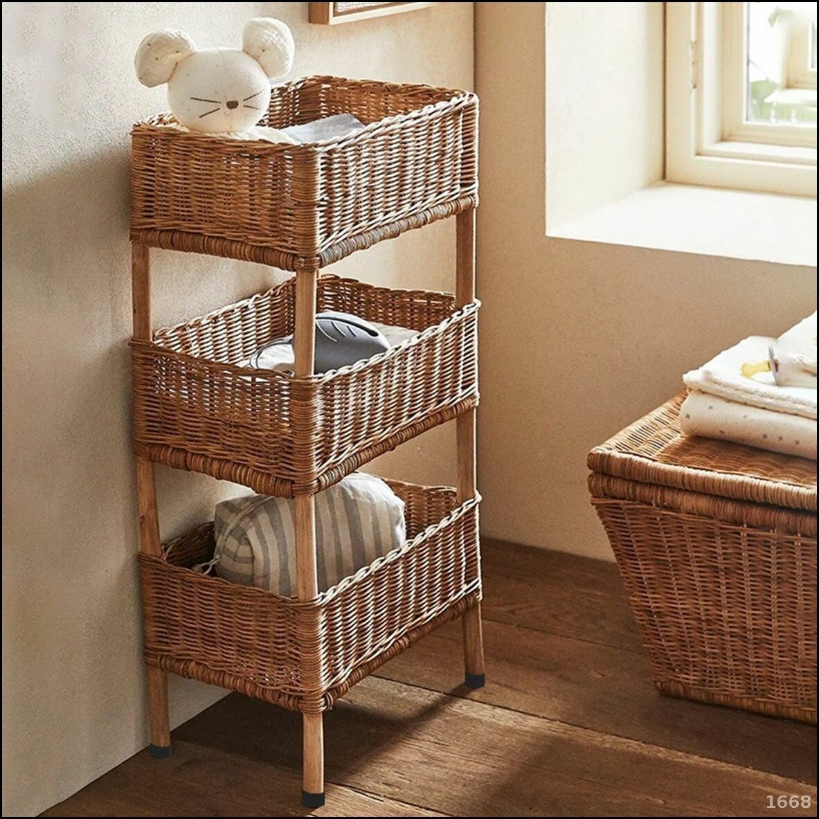 Стеллаж для хранения, из ротанга, 30 см x 20 см x 60 см, светло-бежевый