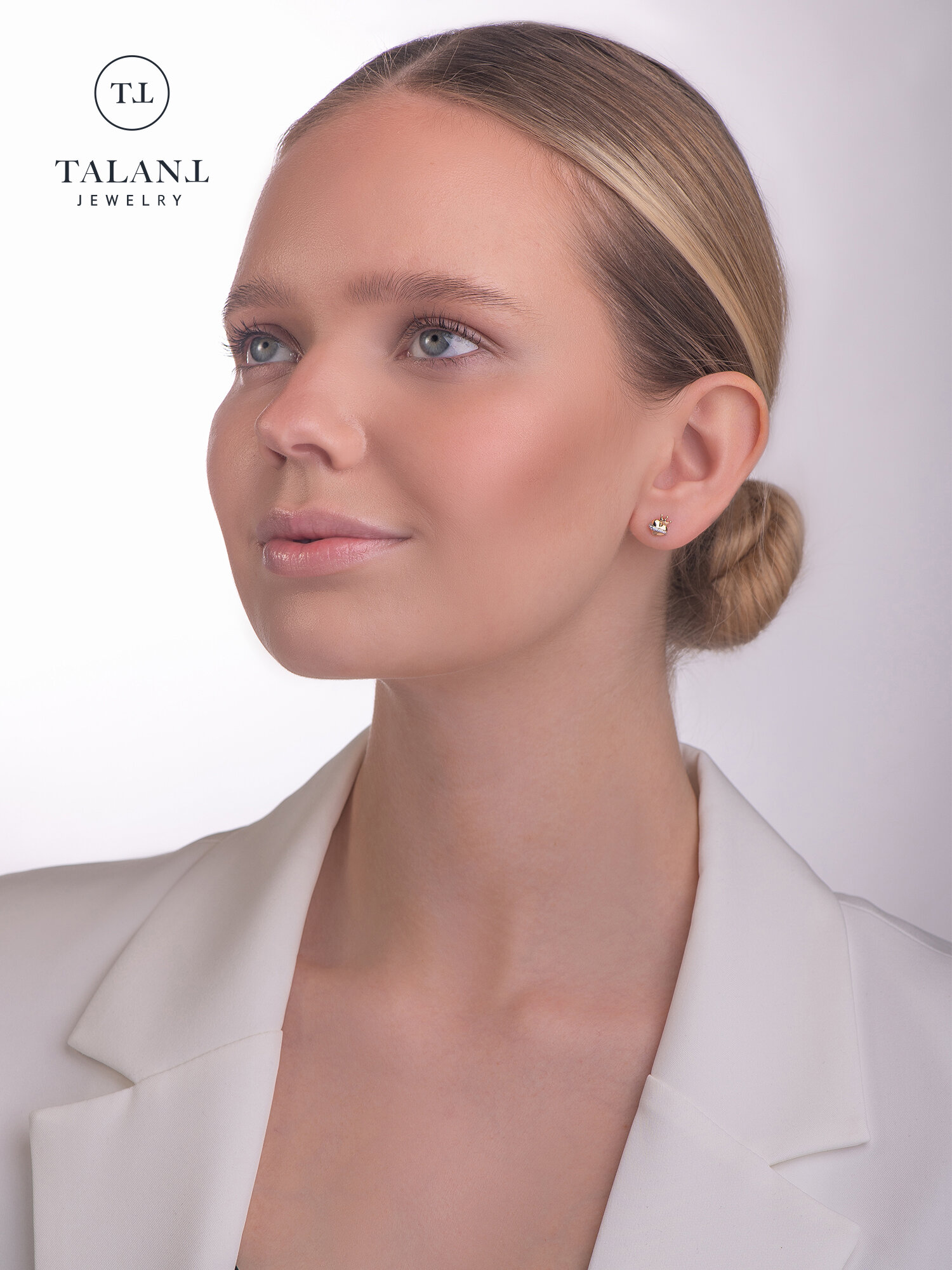Серьги пусеты TALANT, красное золото, 585 проба, фианит, , золотой — фото 1