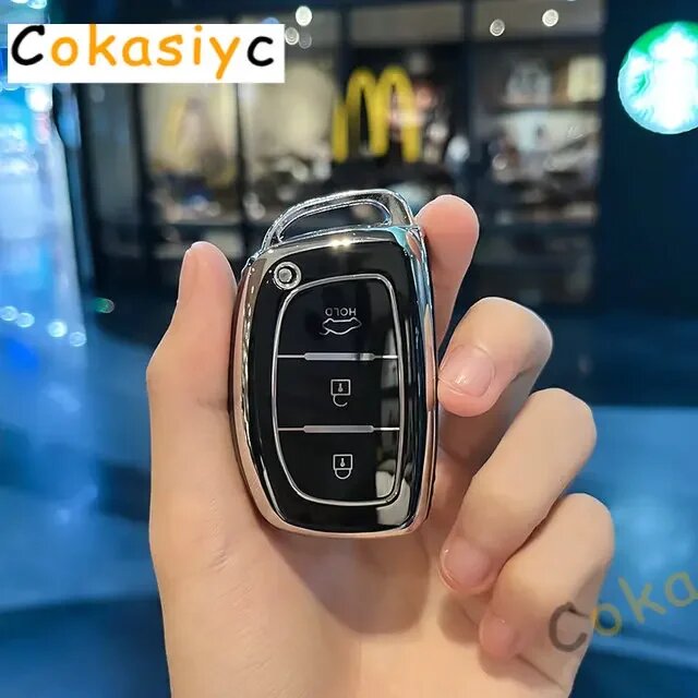 Брелок-брелок 3-кнопочный чехол из ТПУ для автомобильного смарт-ключа для Hyundai Tucson Santa Fe Rena Sonata Elantra Creta Ix35 Ix45 I10 I30 I40 Black