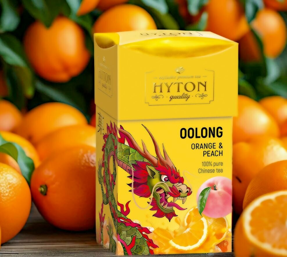 HYTON чай листовой, Китайский, бирюзовый Улун "Апельсин и персик" 90г