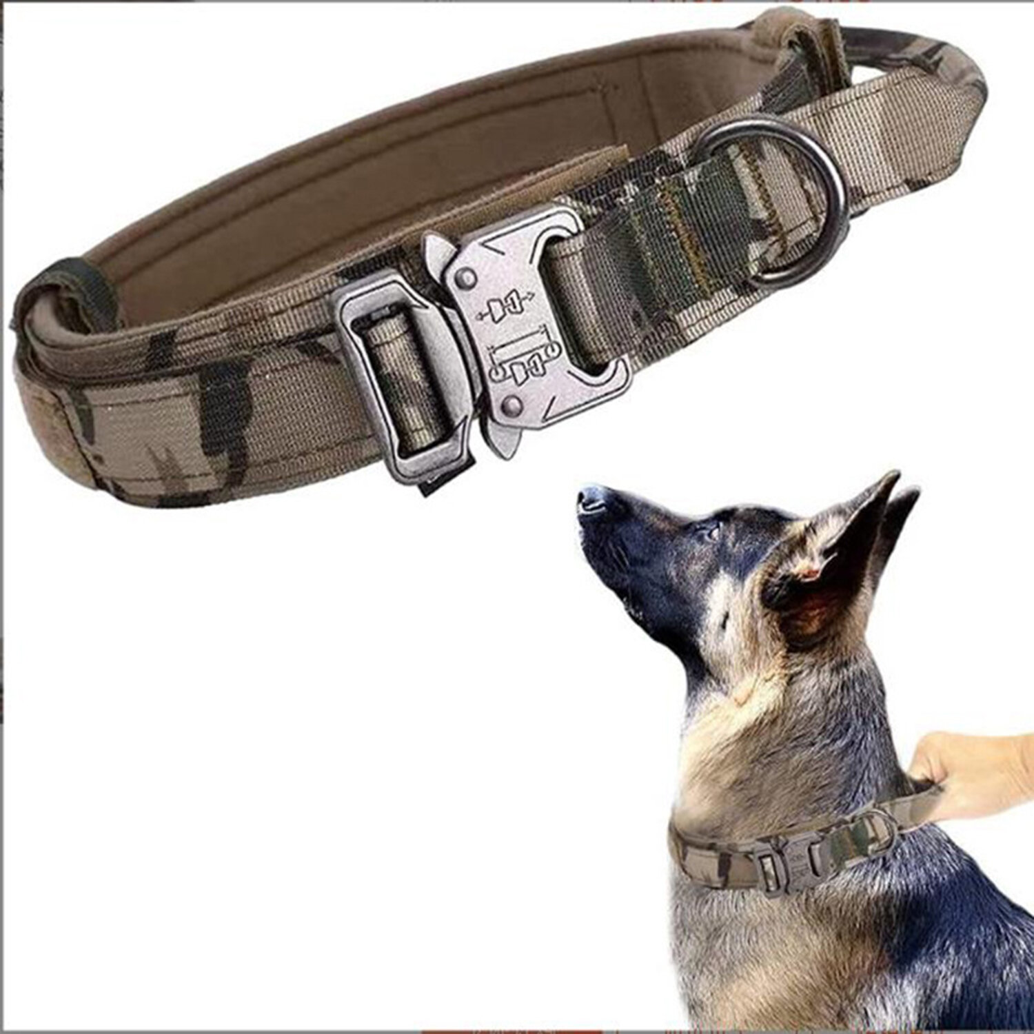 Регулируемый нейлоновый ошейник для служебных собак с ручкой для управления и прочной металлической пряжкой, подходит для средних и крупных собак.