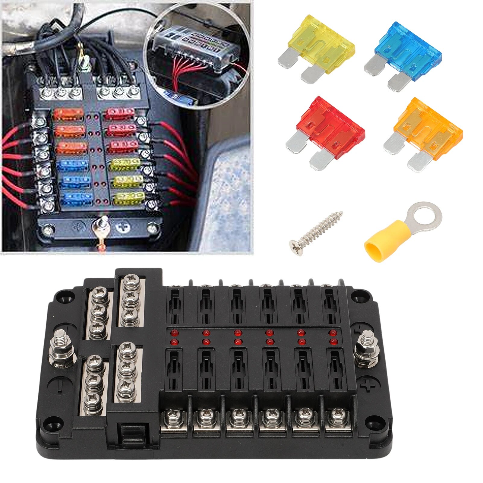 12 отсеков, автомобильный держатель предохранителей, блок предохранителей для дома на колесах, лодки, каравана, кемпера, прицепа, предохранители, распределитель питания 12 В-32 В