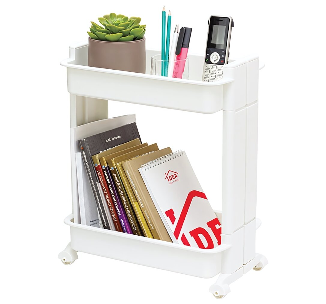 Стойка на колесах широкая, белая, 2 секции, удобная и вместительная