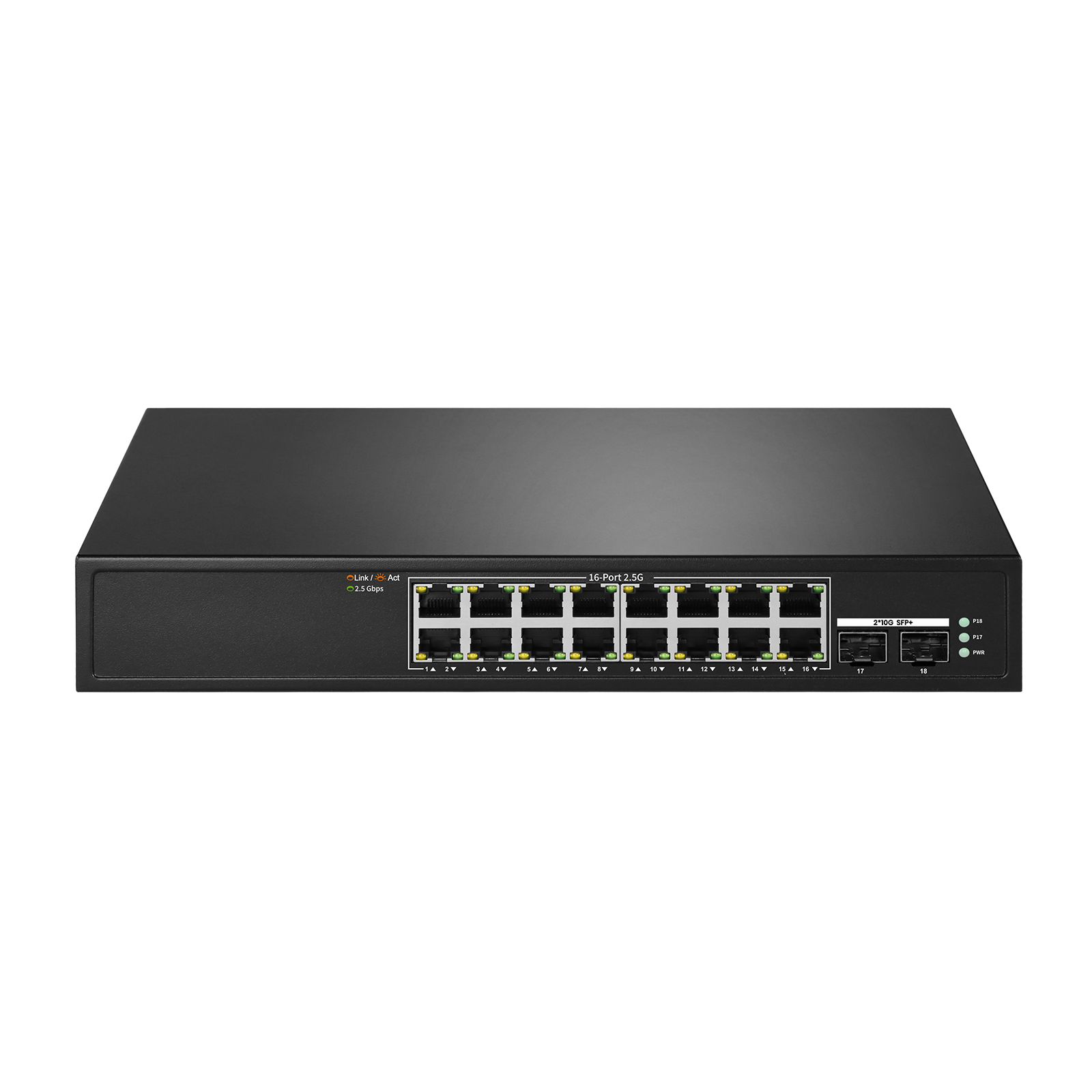 16-портовый коммутатор 2,5G PoE с 2 восходящими каналами 10G SFP+ (SR-S25G1218FP)
