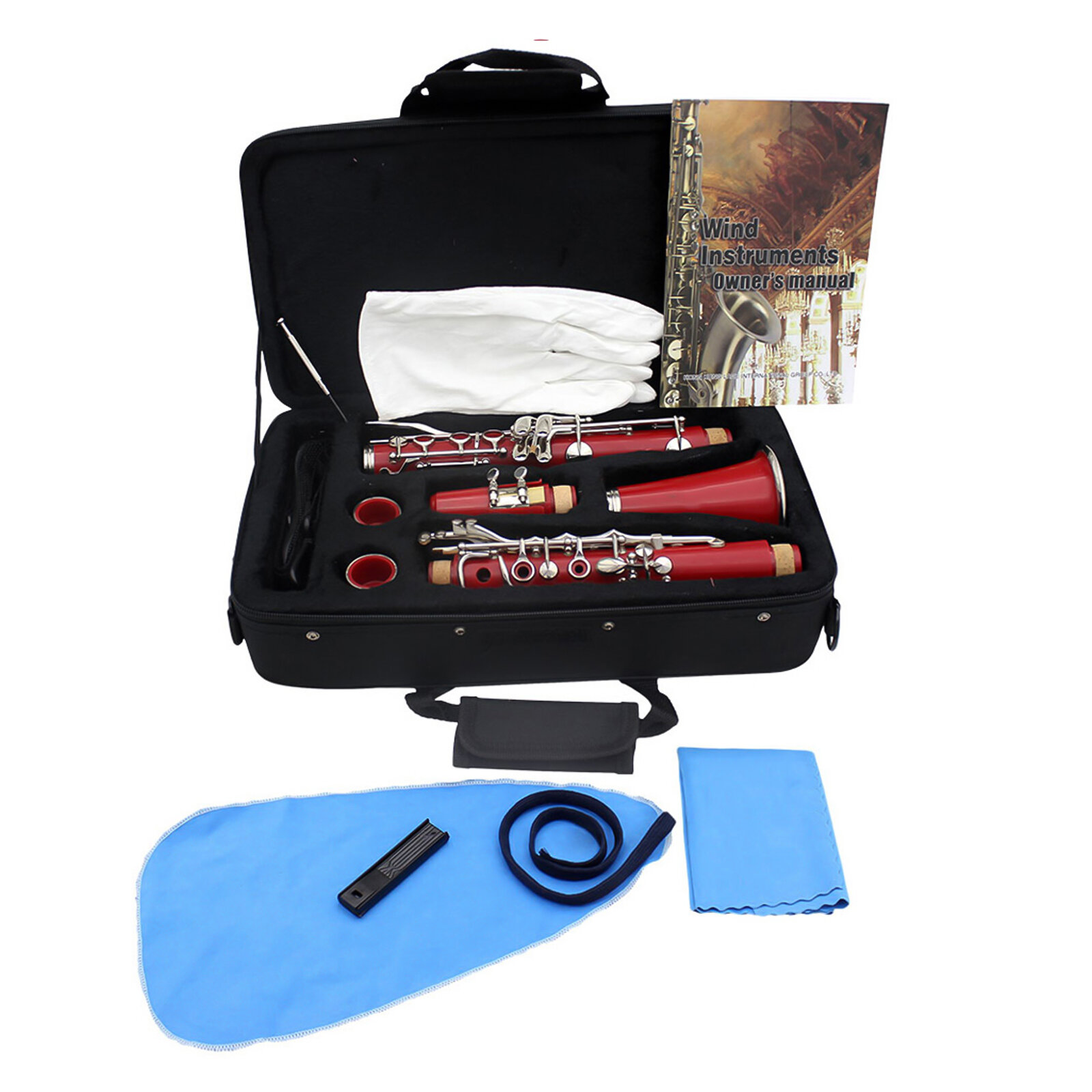 Кларнет ABS 17 клавиш бB мезосопран с салфеткой для очистки перчатками 10 резовыванием отверток футляром для резов духовым инструментом, цвет синий темно-синий красный пурпурный зеленый черный белый розовый