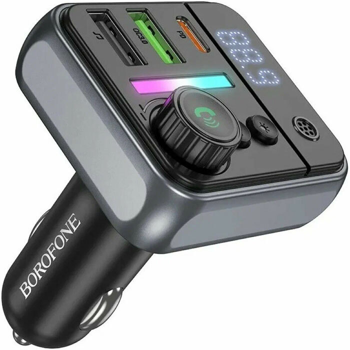Автомобильный адаптер USB-C и USB-A FM трансмиттер Borofone BC50 Black зарядка PD 20W QC3.0 плеер BT - чёрный