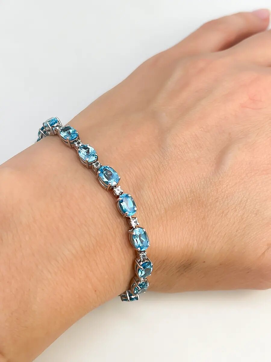 Браслет, серебро, 925 проба, родирование, топаз