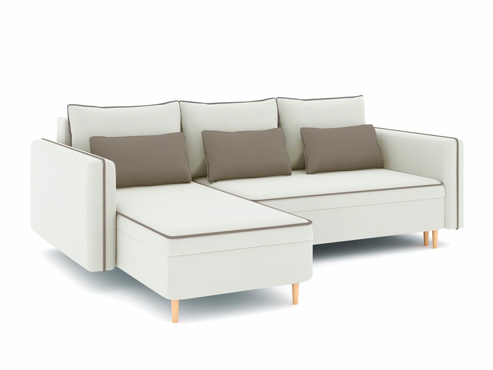 Угловой диван Рон, пантограф, угол универсальный, велюр Зара Крим/ велюр Зара Лайт Браун 05