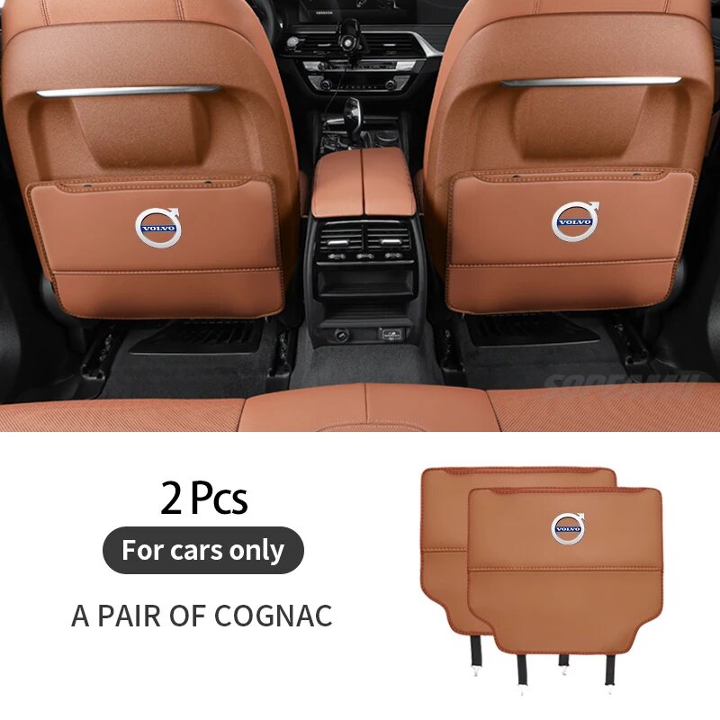 Volvo XC40 XC60 XC70 XC90 C70 V40 V60 V70 V90 S40 S60 S80 S90 Сумка для хранения спинки автомобильного сиденья Защита задней спинки Противоударная накладка Cognac 2 Pcs
