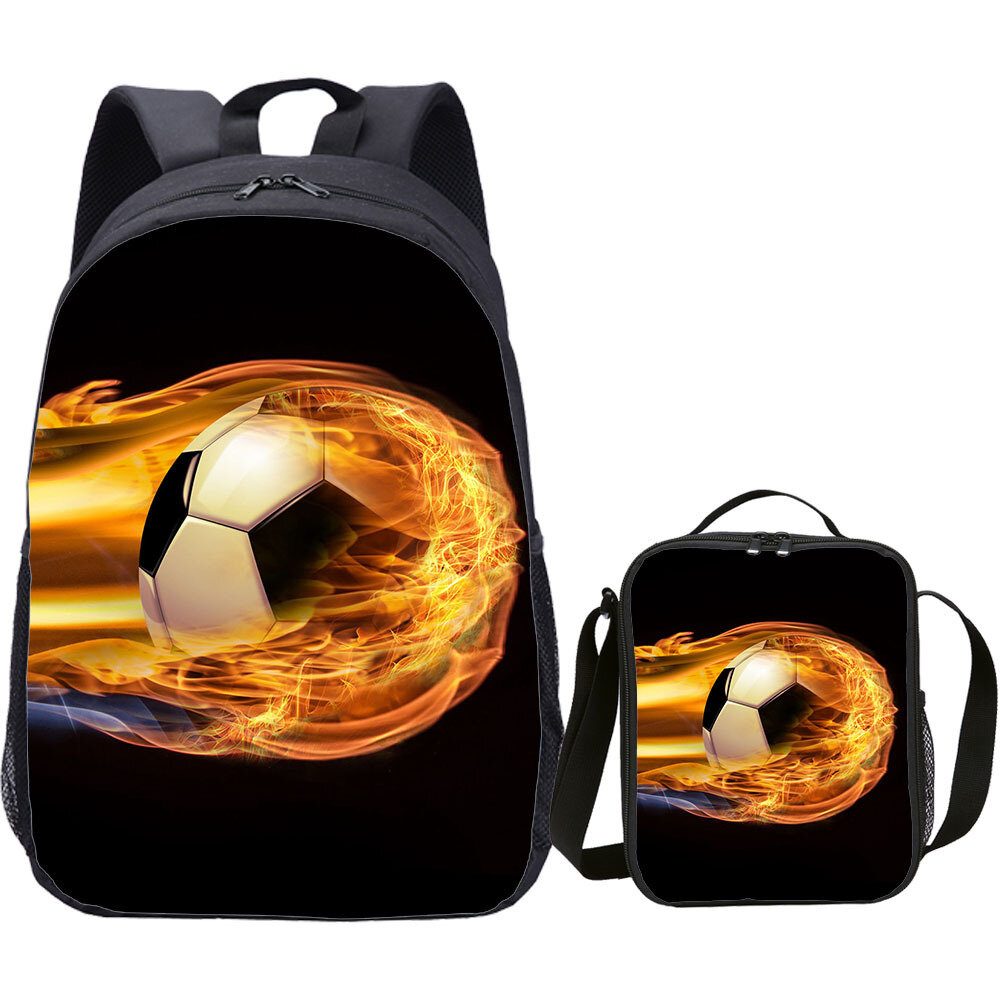 Flame Football Баскетбольная школьная сумка с цветной печатью 17-дюймовая большая емкость для учащихся начальной школы Школьная сумка для обеда Костюм