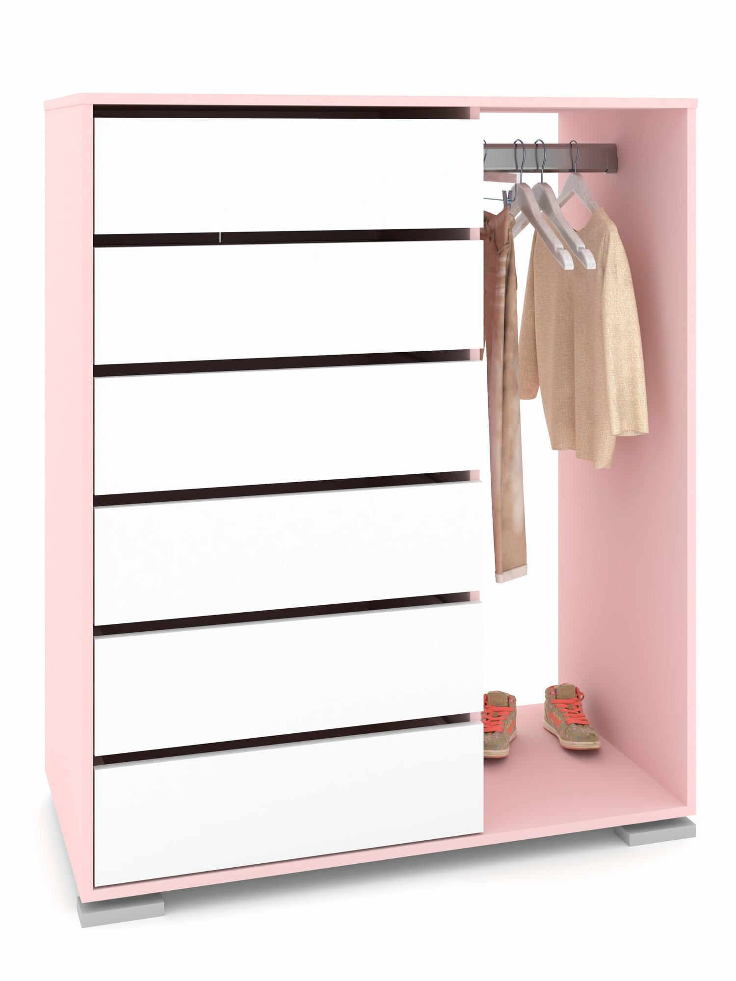 Шкаф, комод, шкаф-комод с ящиками, со штангой Есэндвич L Лаворо, 100х50х120 см, левый (Розовый кварц/Белый)