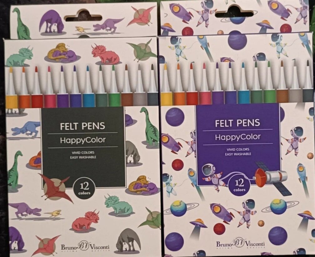 Фломастеры BrunoVisconti "для мальчиков", 12 штук, 12 цветов, водная основа, 2 упаковки в наборе