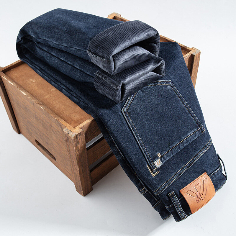 Охоты Брюки JYL Зимние новинки толстые утеплённые прямые джинсы мужские теплое эластичные деловые повседневные