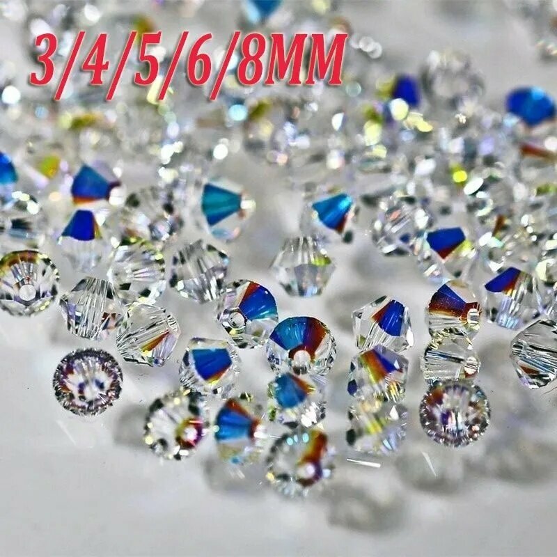 Кристальные бусины для рукоделия 3-8 мм, набор из многоцветных кристаллов для создания украшений и аксессуаров