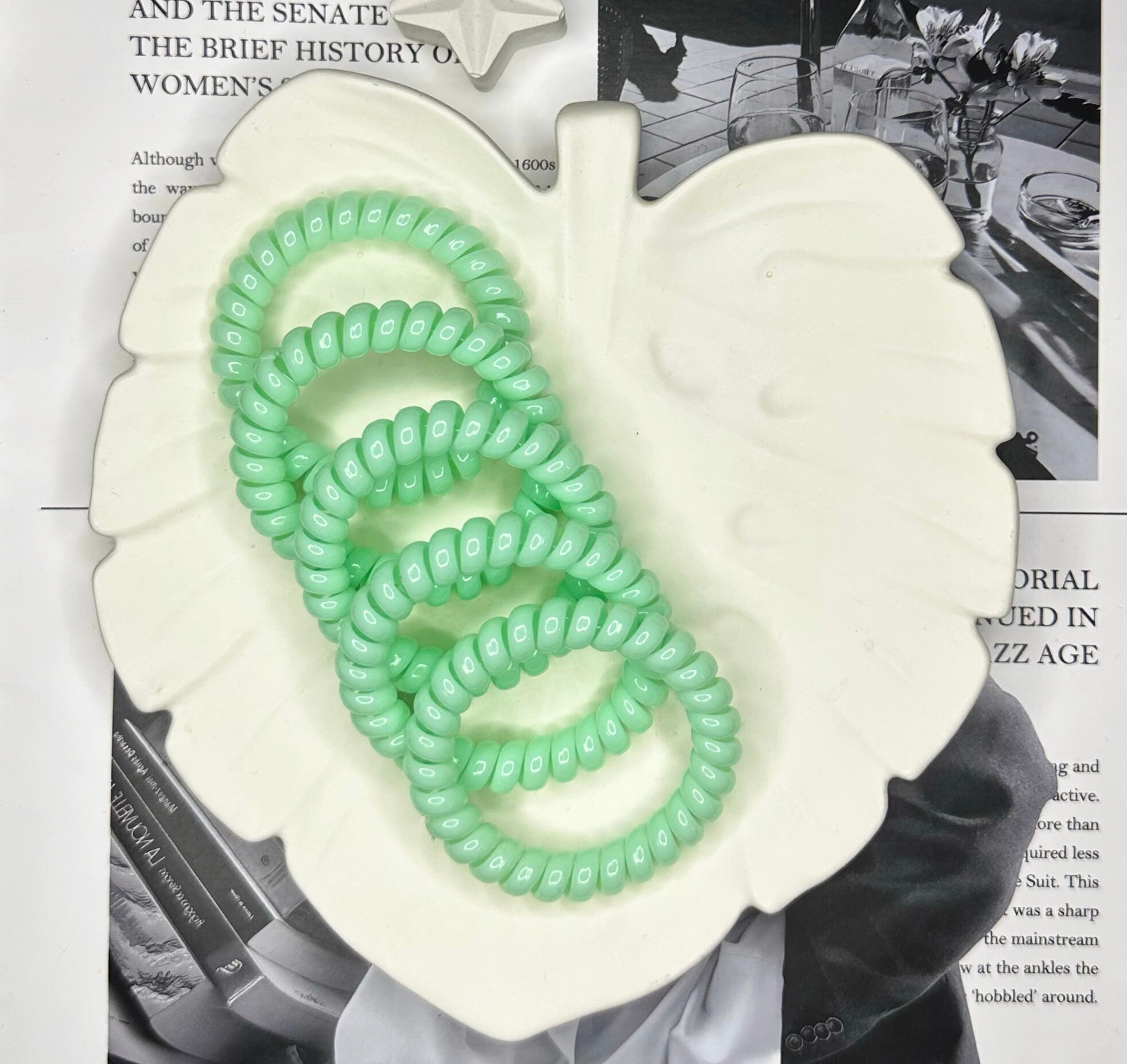 Набор резинок-пружинок "Мятные", для волос, диаметр 4см, 5 штук