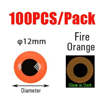 Vtwins 3D люминесцентные рыболовные глаза 100 шт. Оранжевый, Fire orange 12mm