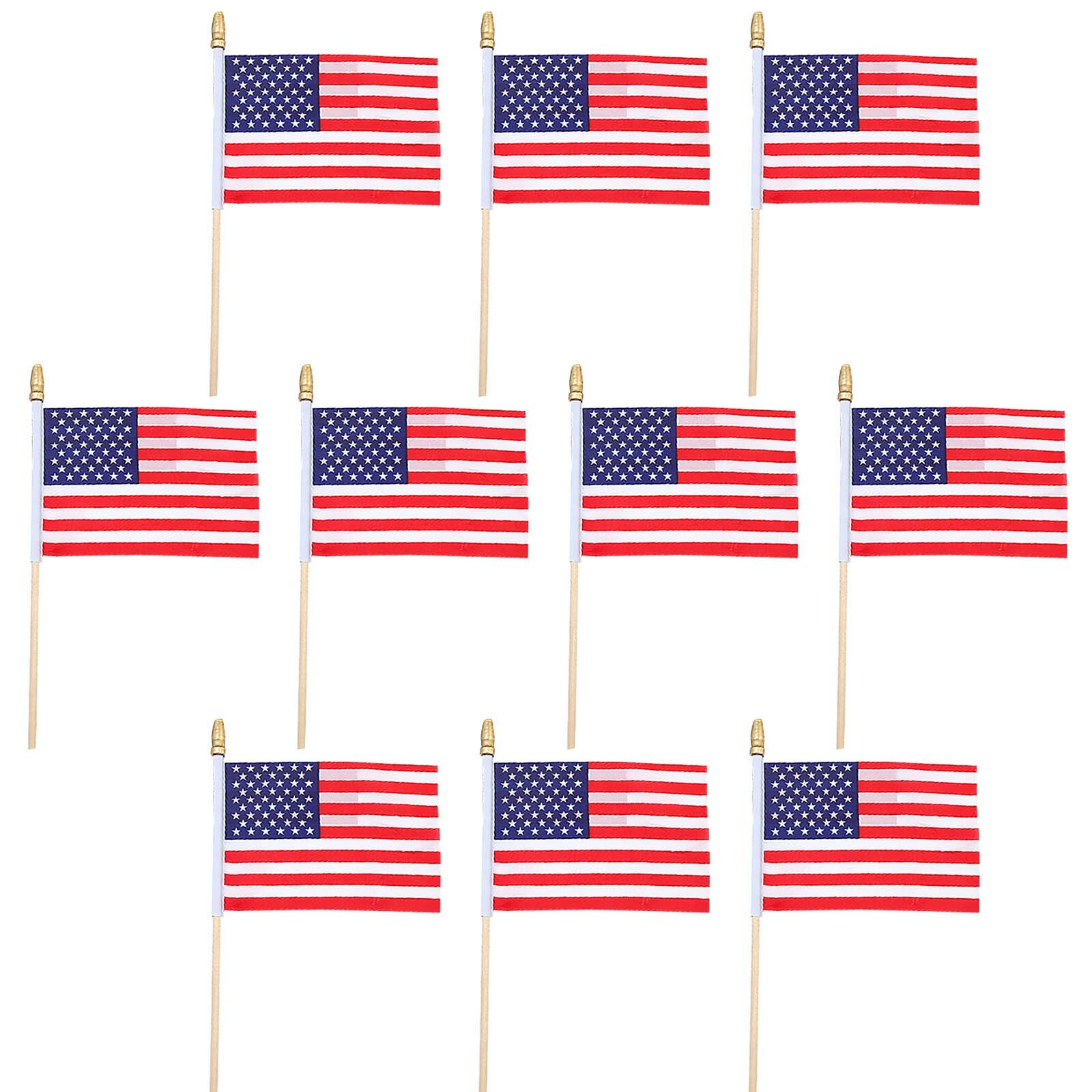 10шт США Палка Флаг Американский США 5x8 дюймов Ручной Мини-Флаг 30 см Полюс