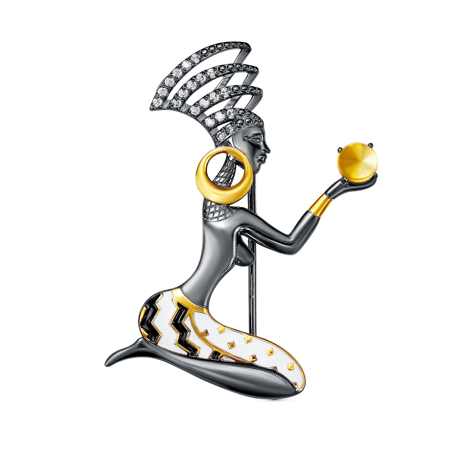 Брошь, серебро, 925 проба, цитрин, фианит