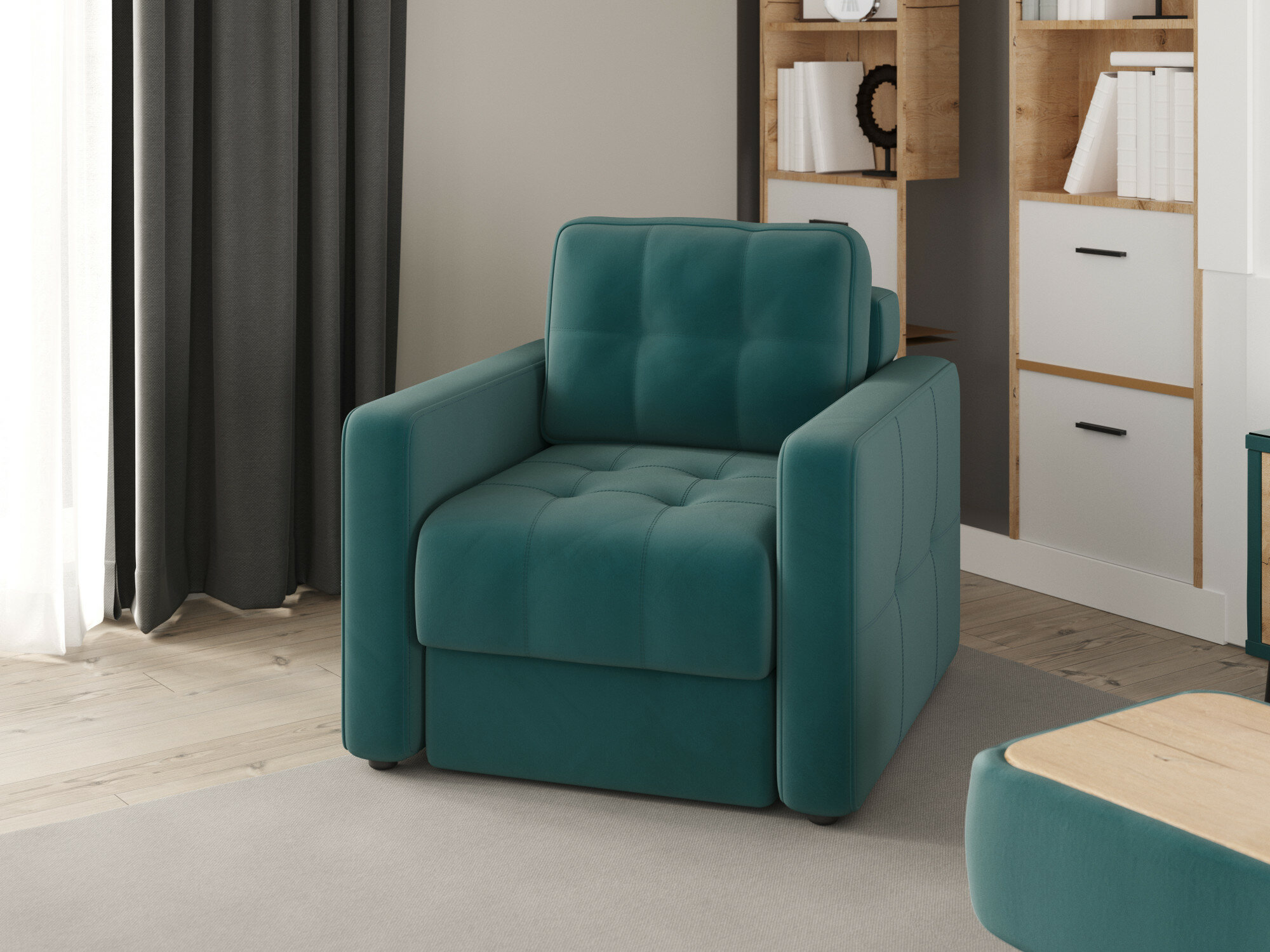 Кресло нераскладное, обивка двухслойный велюр, Бирюза (опоры 25мм)