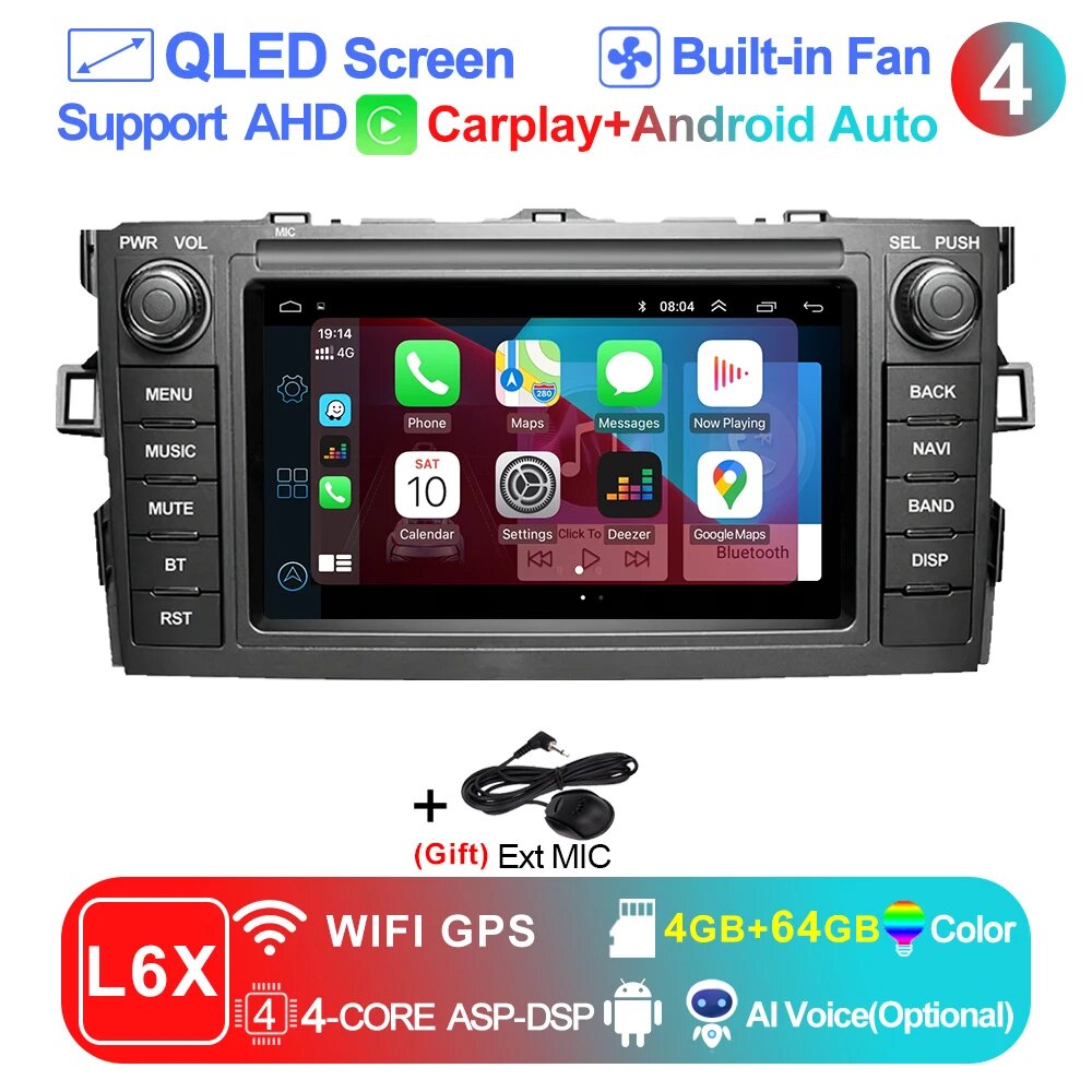 LEHX 2din Android 14 Carplay для Toyota Auris Corolla 2006-2012, автомобильный радиоприемник, мультимедийный плеер, GPS, WIFI, android, авто головное устройство