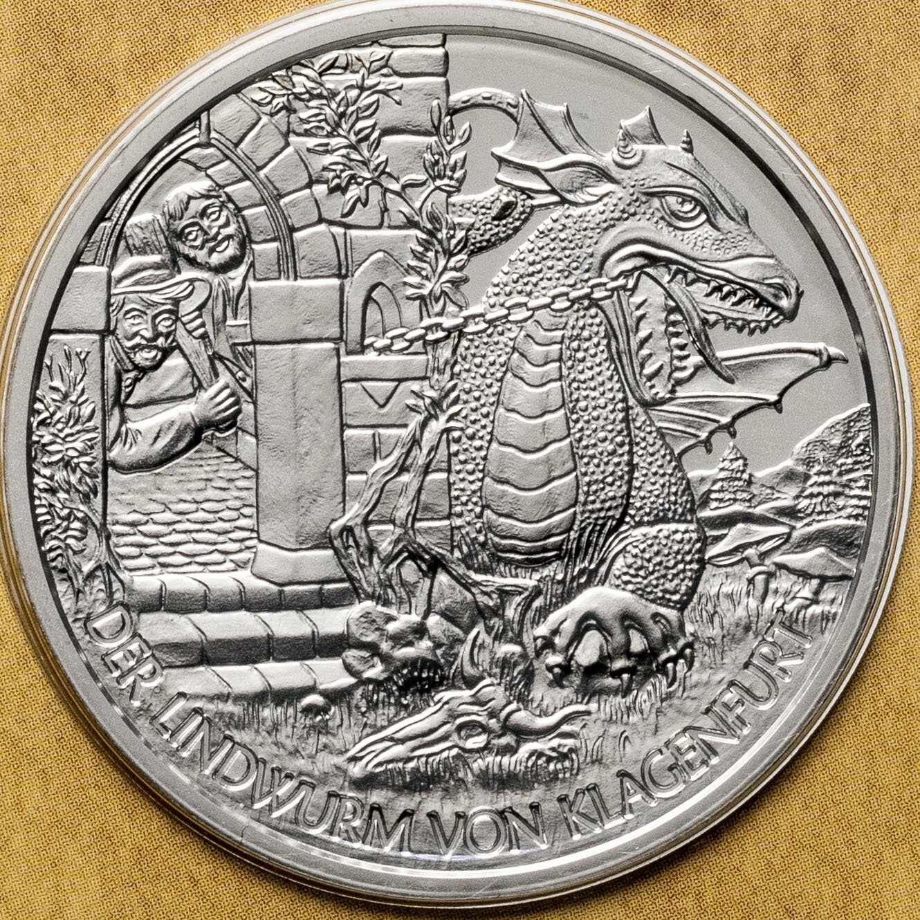 Австрия 10 евро 2011 "Австрийские сказки и легенды - Линдворм из Клагенфурта" буклет, Серебро 925, в сохранности UNC