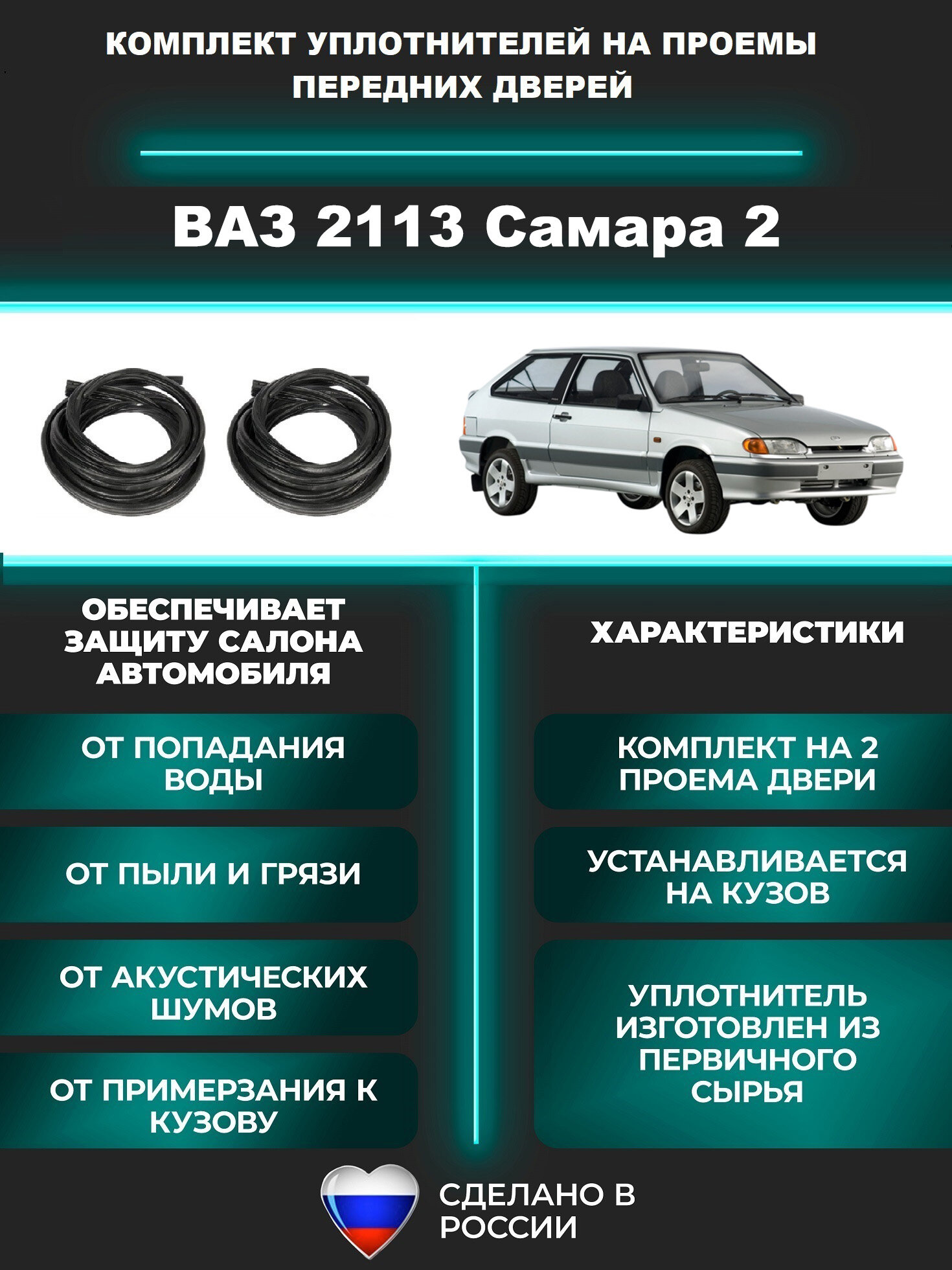 Комплект уплотнителей проема передних дверей для ВАЗ 2113 Самара 2 2004-2013 г, 2 шт