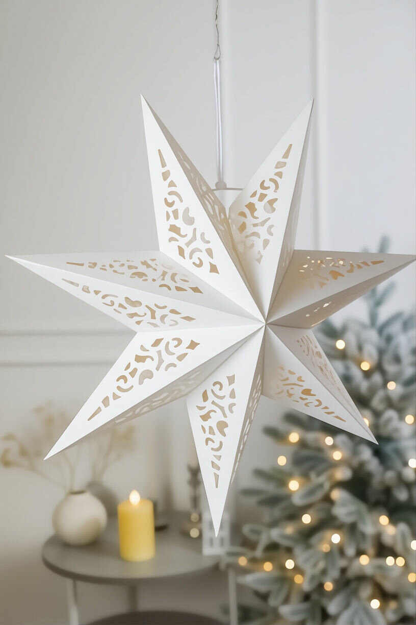 Подвесная бумажная звезда арвика, белая, 45 см, Winter Deco 1000377