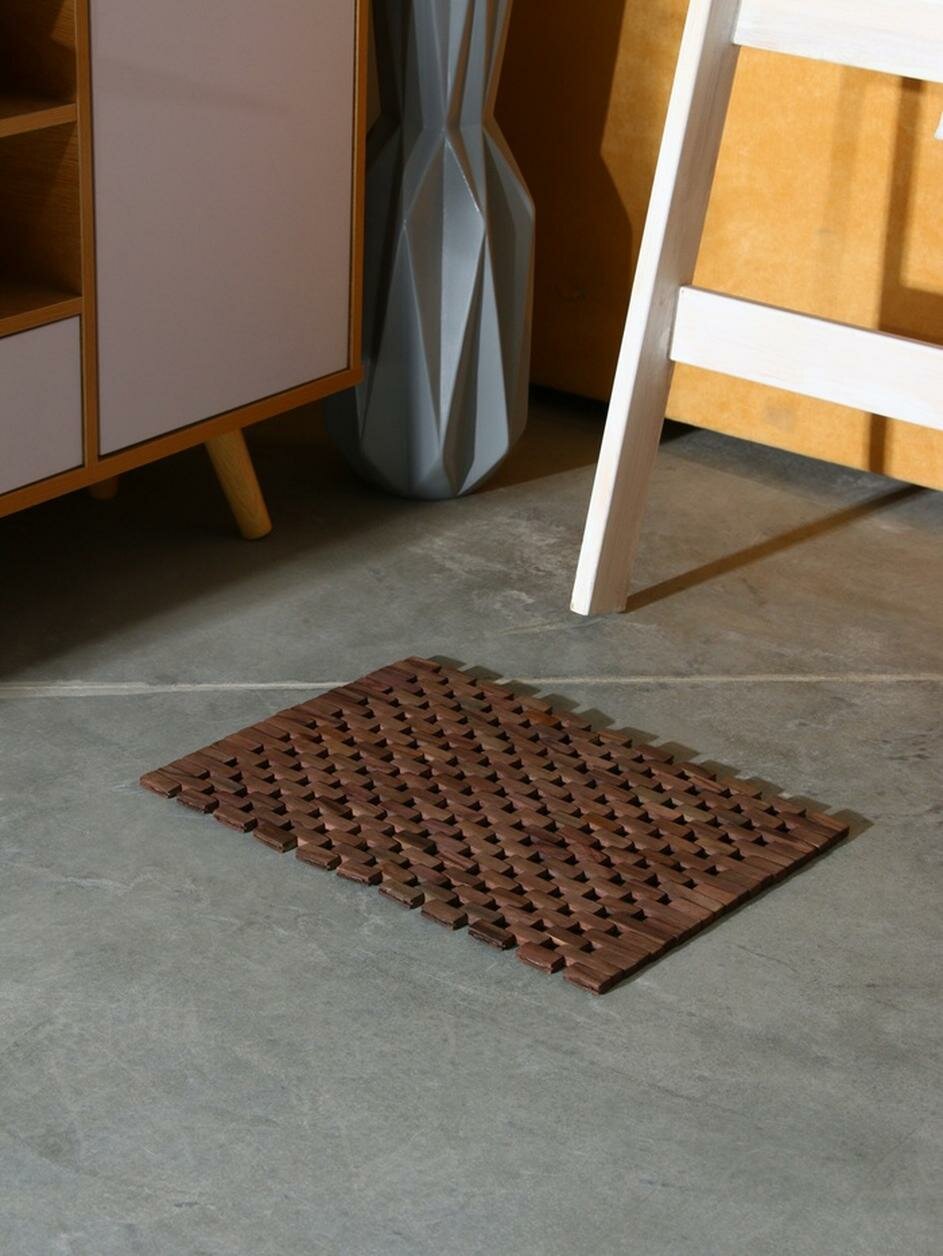 Коврик из тикового дерева, противоскользящий, 40x30 см, цвет коричневый