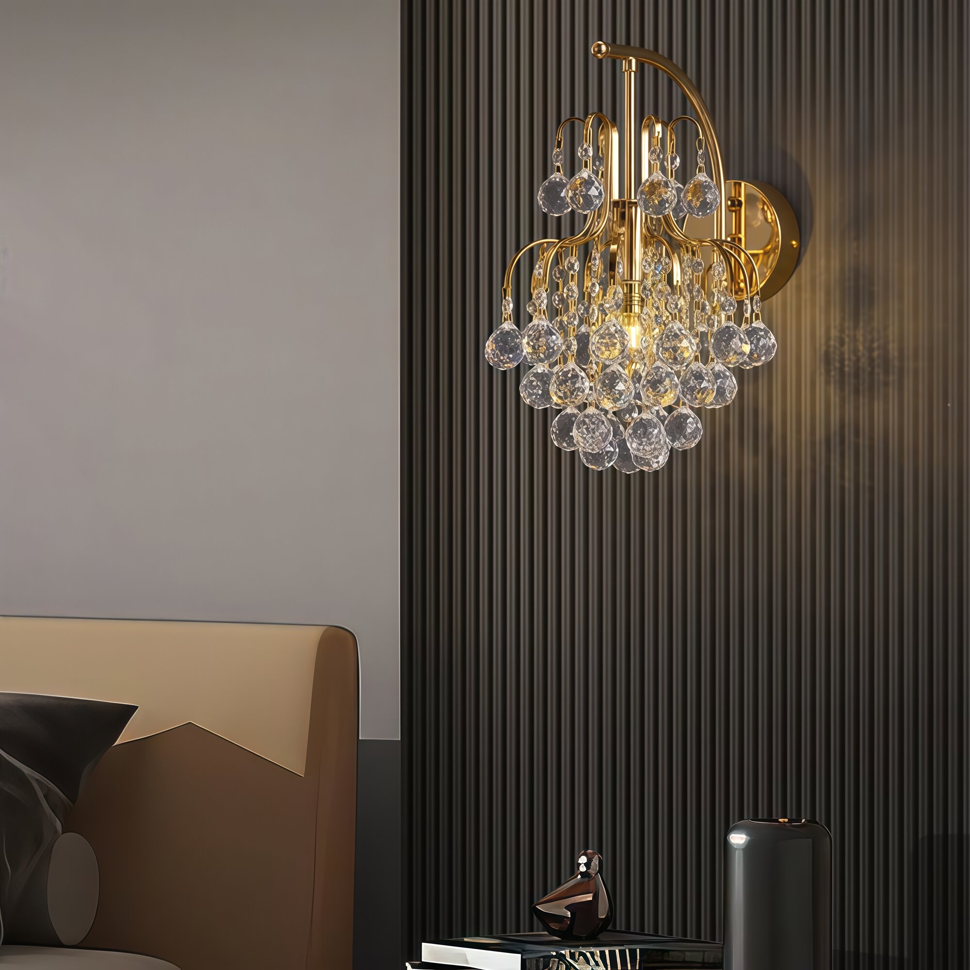 Люстра Clear Lighting "Белые кристаллы", LED, 3 цвета света, E14，прозрачный кристальный настенный светильник