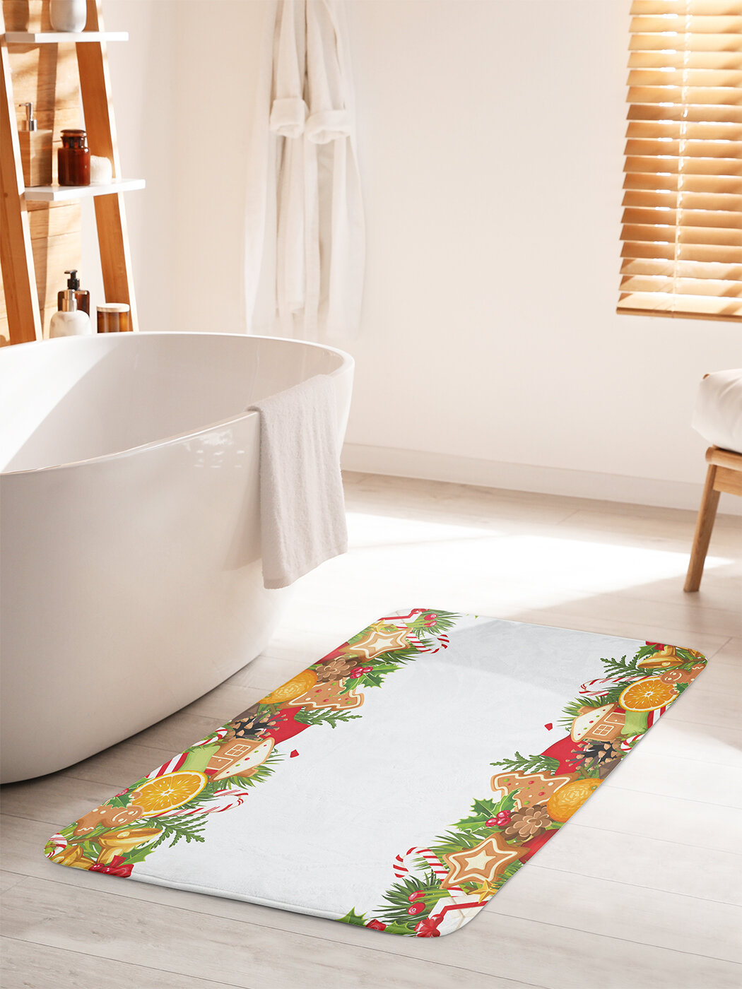 Коврик для ванной комнаты и туалета противоскользящий "Новогодние украшения" 60х100 см, JoyArty, серия Новый год