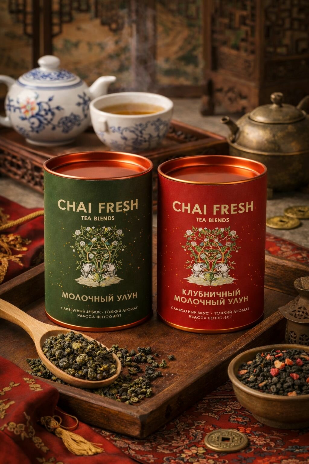 Чай подарочный набор CHAI FRESH: Чай молочный улун и чай клубничный молочный улун, 120 г