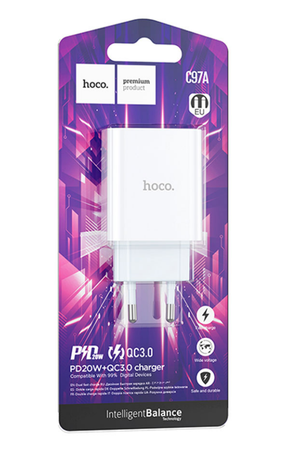 Блок питания (сетевой адаптер) HOCO C97A PD20W+QC3.0 charger, белый