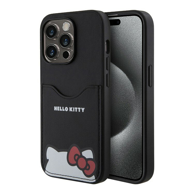 Hello Kitty чехол с карманом для карт на iPhone 15 Pro Max, PU-кожа Hidden Kitty, черный