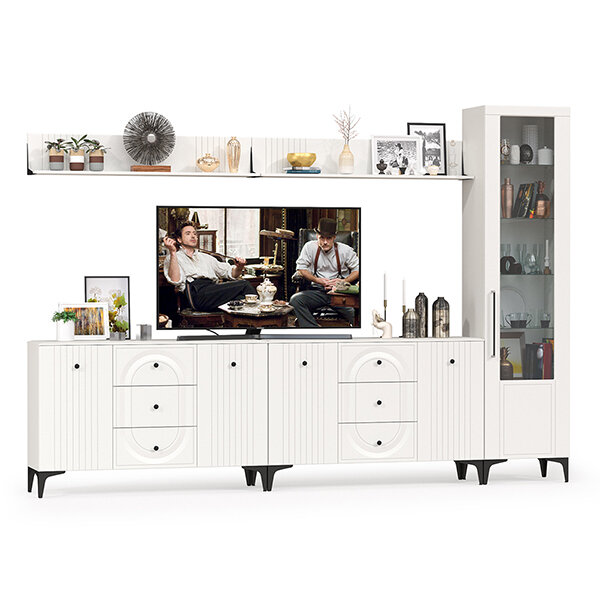 Валенсия Гостиная № 118, цвет ЛДСП белый шагрень/МДФ белый шагрень