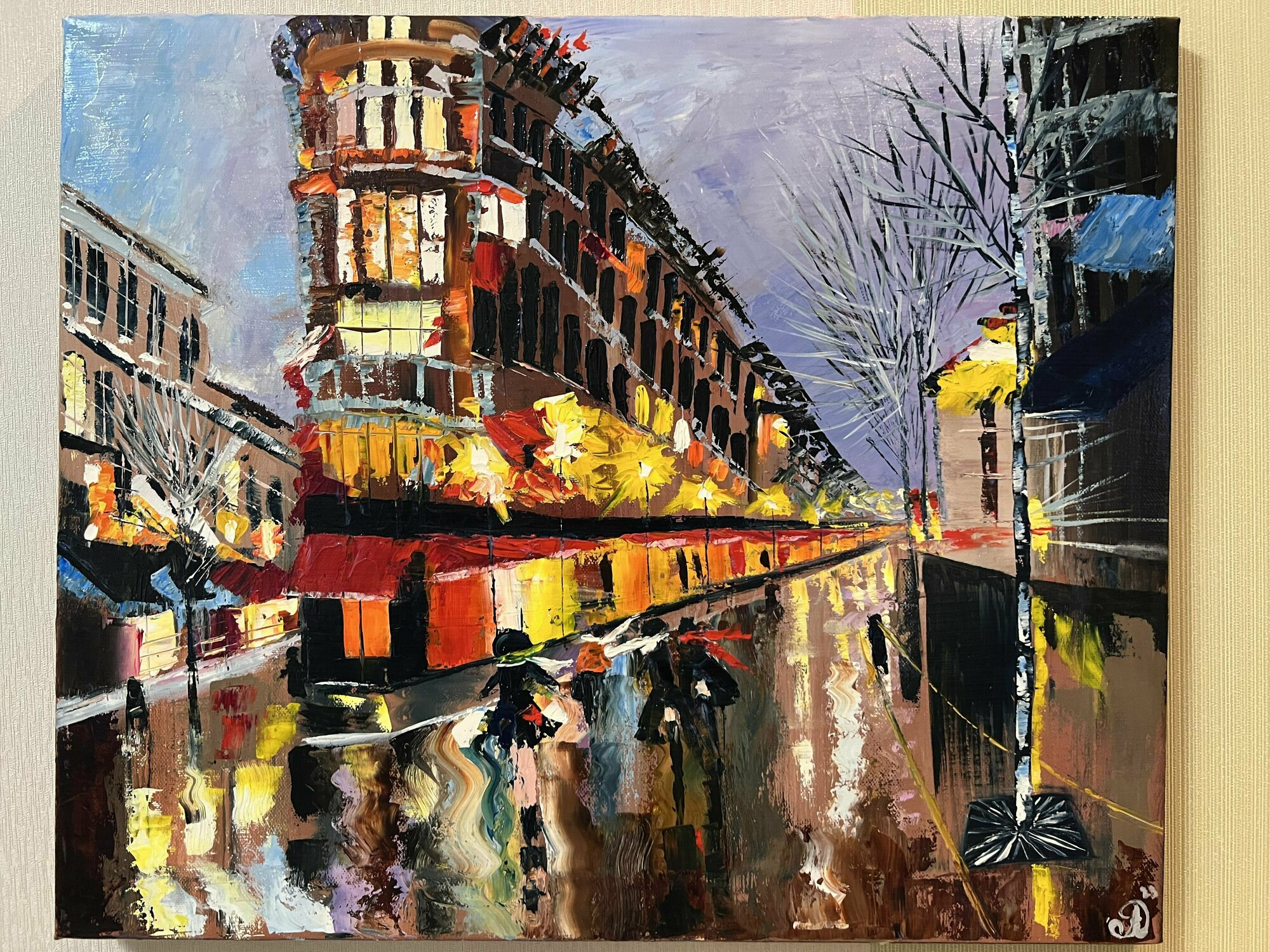 Картина маслом Дождливый Париж по мотивам Гаджум Кэл, ручная работа, размер 50*60