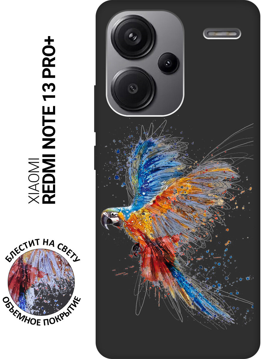 Силиконовый чехол на Xiaomi Redmi Note 13 Pro + / Сяоми Редми Ноут 13 Про + с рисунком "Colorful Parrot" Soft Touch черный