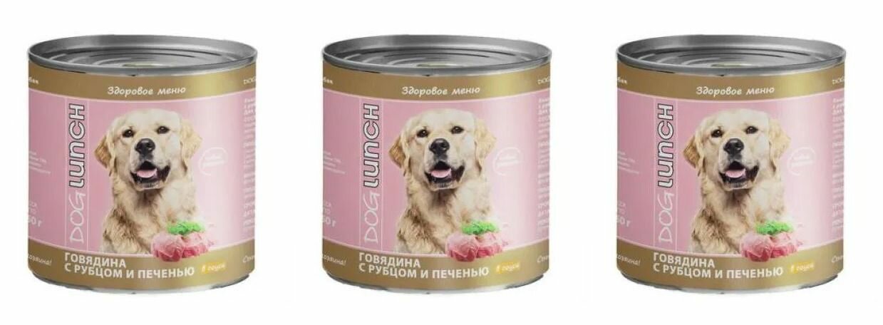 Dog Lunch Корм консервированный для собак Говядина с рубцом и печенью в соусе, 750 г, 3 уп