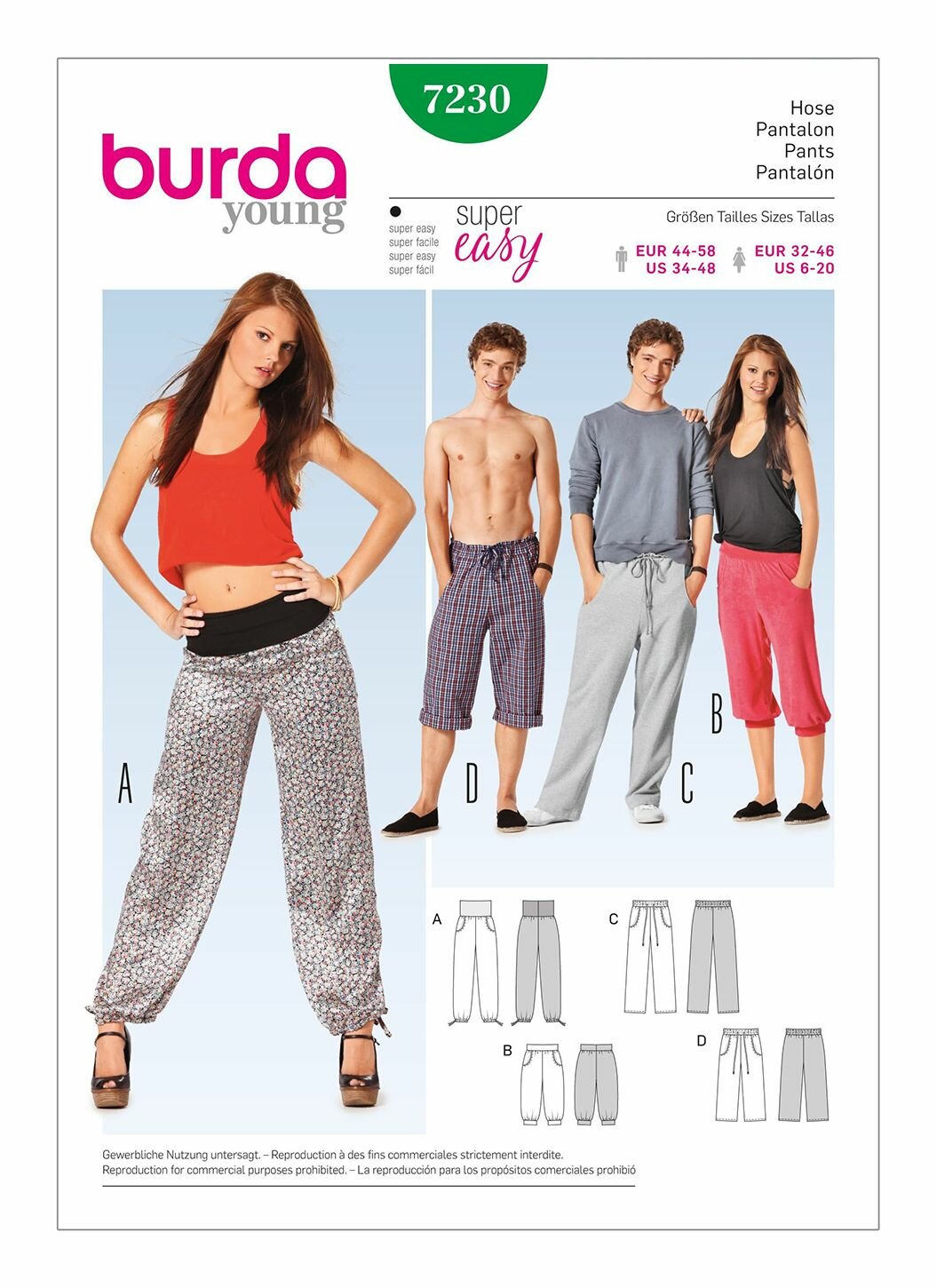 Выкройка BURDA №7230 Брюки, бриджи