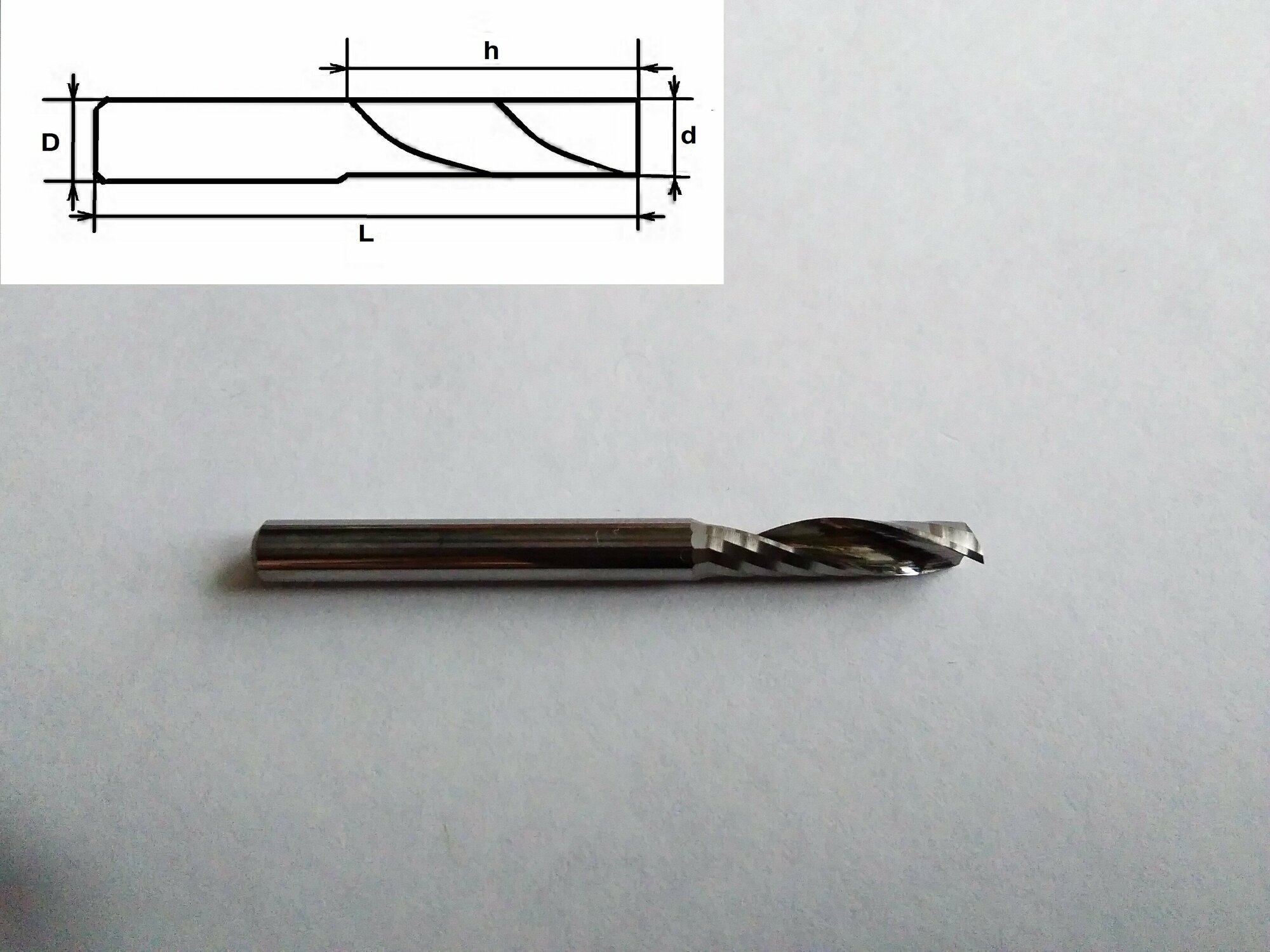 Фреза спиральная однозаходная по акрилу YKL 417, d-4.0/ h-17/ D-4/ L-44 A series для ЧПУ станка