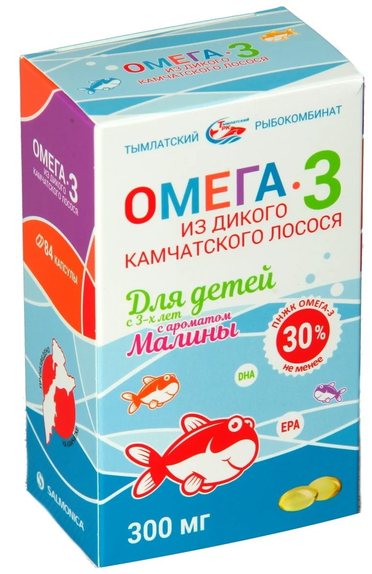Salmonica Омега-3 из дикого камчатского лосося для детей с 3-х лет капс, 300 мг, 84 шт, малина