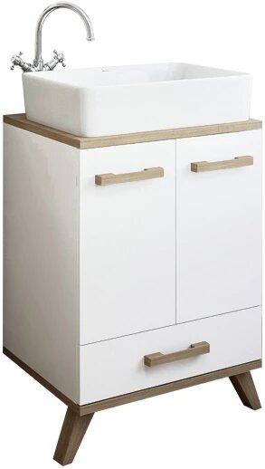 Тумба с раковиной белый матовый/вяз швейцарский 60 см Sanflor Ингрид C0001916 + 4640021064269