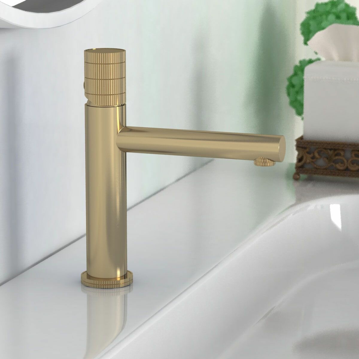 Смеситель для раковины Vincea Грув (Groove) VBF-4G1BG4, брашированное золото