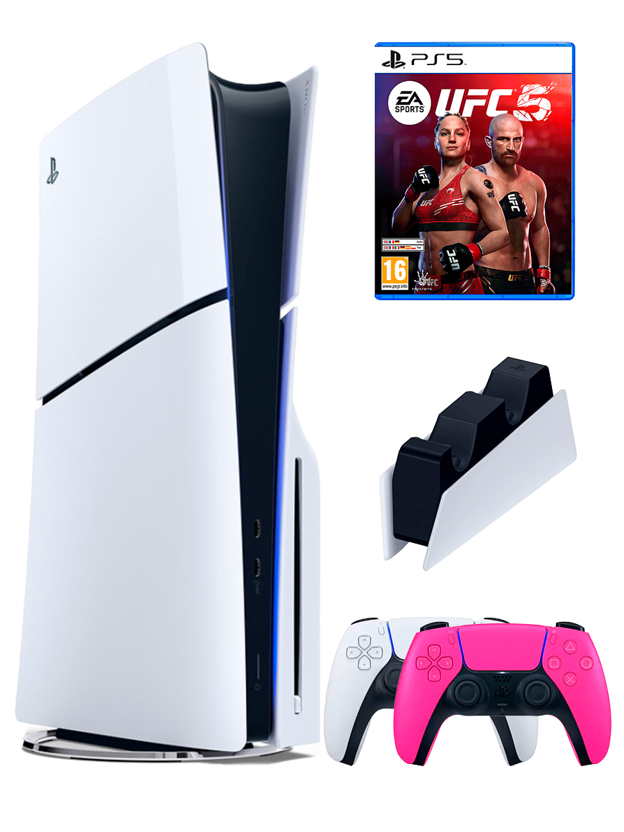 PS5 (ПС5) Игровая приставка Sony PlayStation 5 Slim disc + 2-й геймпад(розовый) + зарядное + игра UFC 5